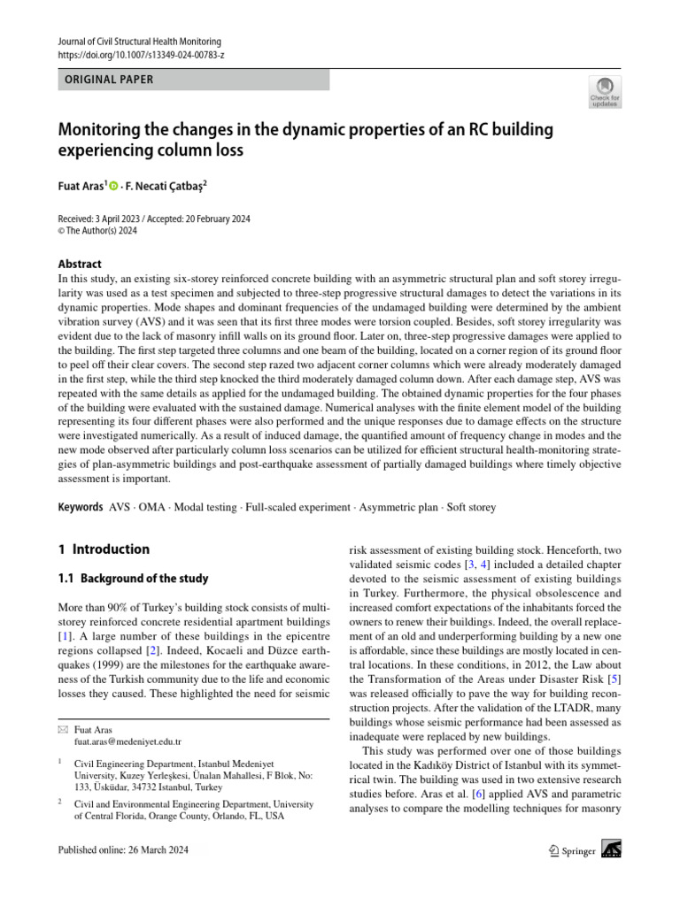 Monitoring the changes in the dynamic properties of an RC building ...