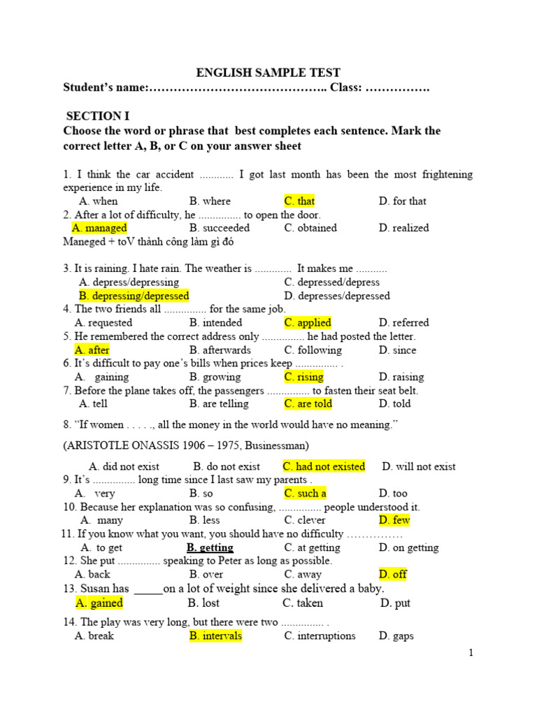 English Sample Test Hkii | PDF | Fat | Communication