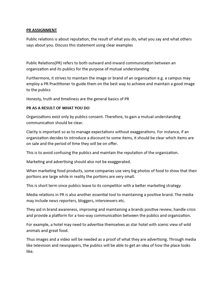Public Relations Assignment | PDF | Public Relations | Reputation
