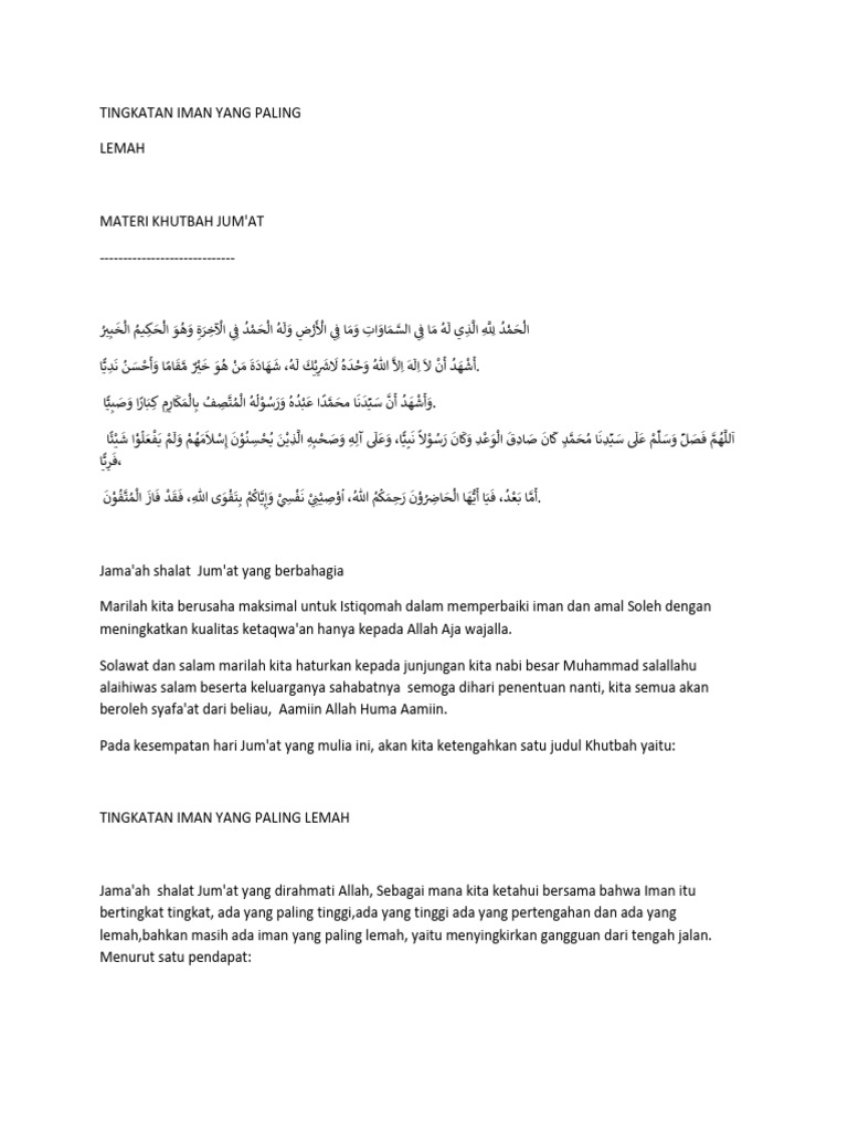 Tingkatan Iman Paling Lemah | PDF