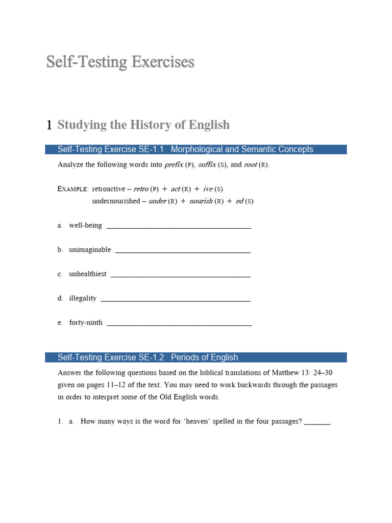 Self-Testing Exercises in Linguistics | PDF | Grammatical Gender ...