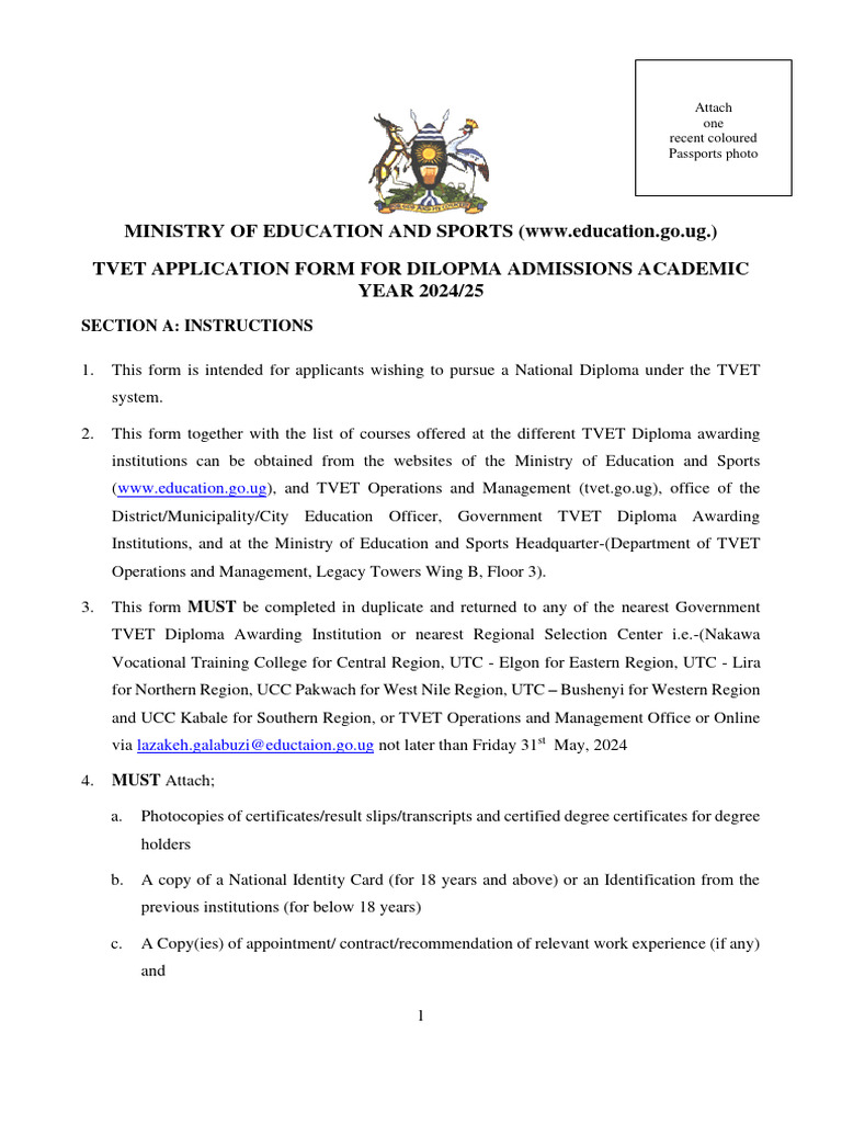 Official Tvet Admission Application Form 2024 25 | PDF | Vocational ...