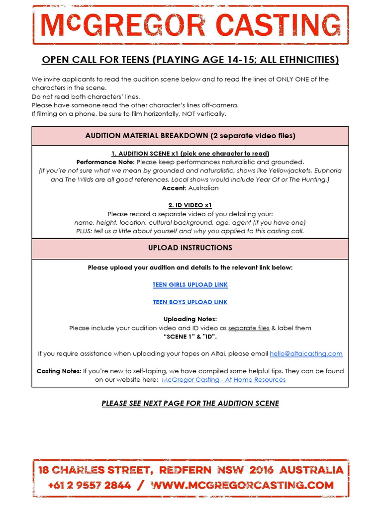 Open Call Audition Document | PDF | Audition
