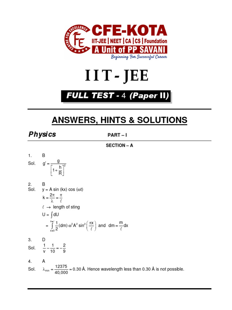 IIT Full Test 4 - Paper II Test Paper-Sol | PDF | Chemical Reactions ...