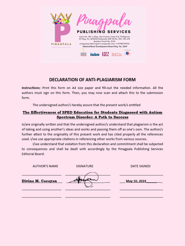 DECLARATION OF ANTI-PLAGIARISM & COPYRIGHT RELEASE FORM Effectiveness ...