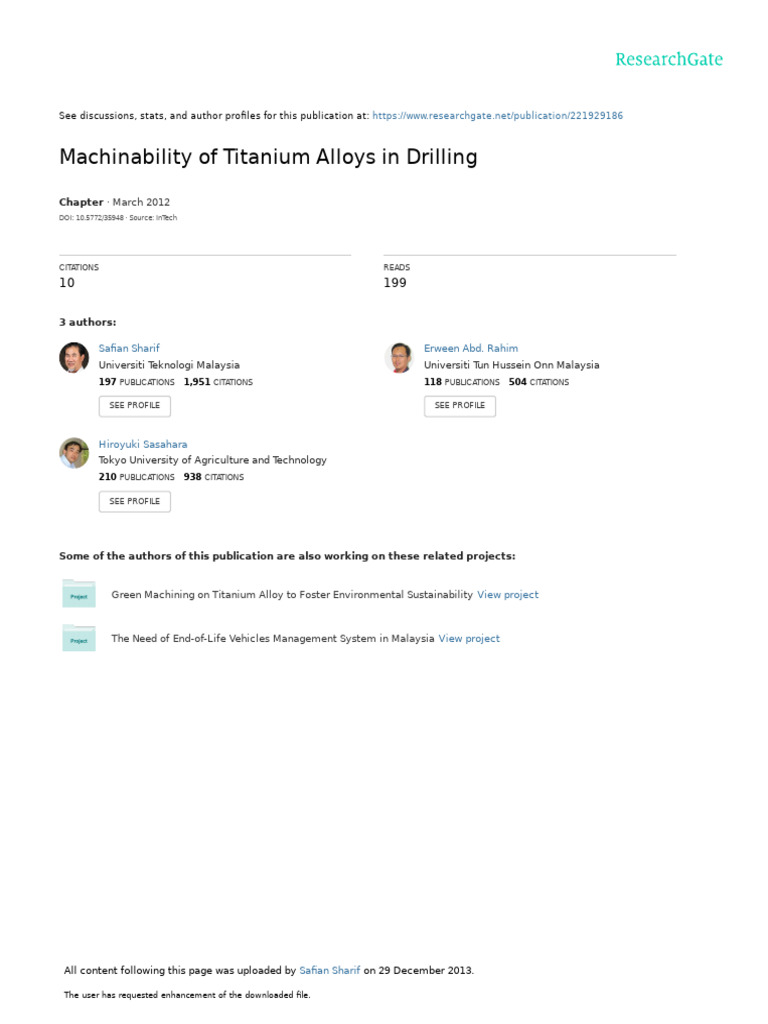 Machinability of Titanium Alloys in Drilling: March 2012 | PDF ...