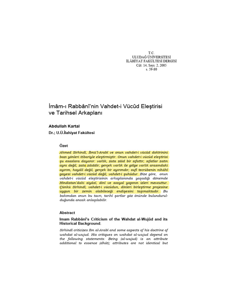 Imamı Rabbani Vahdeti Şıhıt | PDF