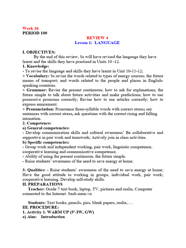 Grade 7 Language Review: Units 10-12 | PDF | Stress (Linguistics ...