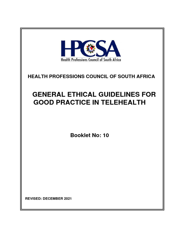 General Ethical Guidelines For Good Practice in Telehealth: Health ...