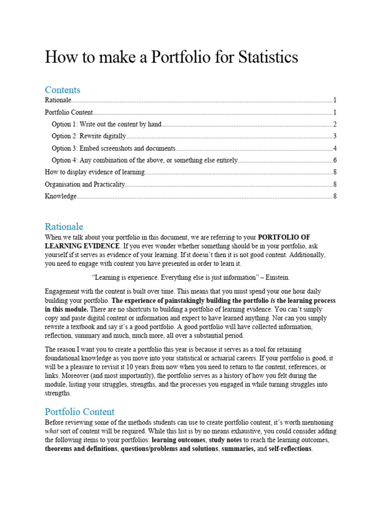How To Make A Portfolio For Statistics (v2022) | PDF | Learning | Knowledge