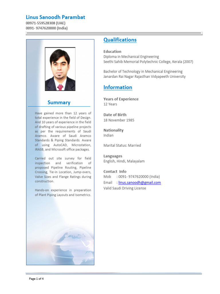 Resume Linus Parambat | PDF | Mechanical Engineering | Engineering