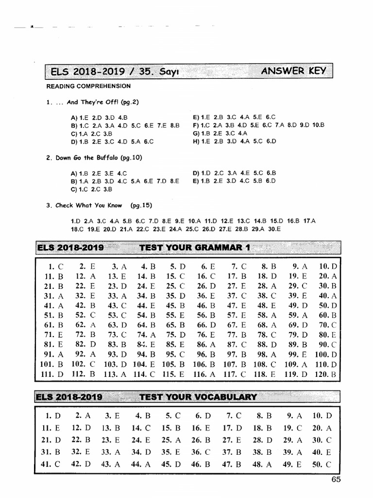 ELS 2018-2019 Answer Key | PDF