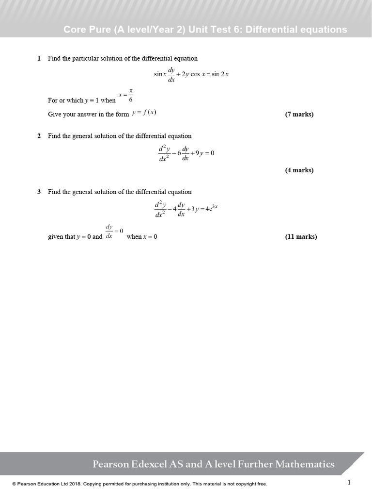 Core Pure Unit Test 6 Differential Equations | PDF | Oscillation | Damping