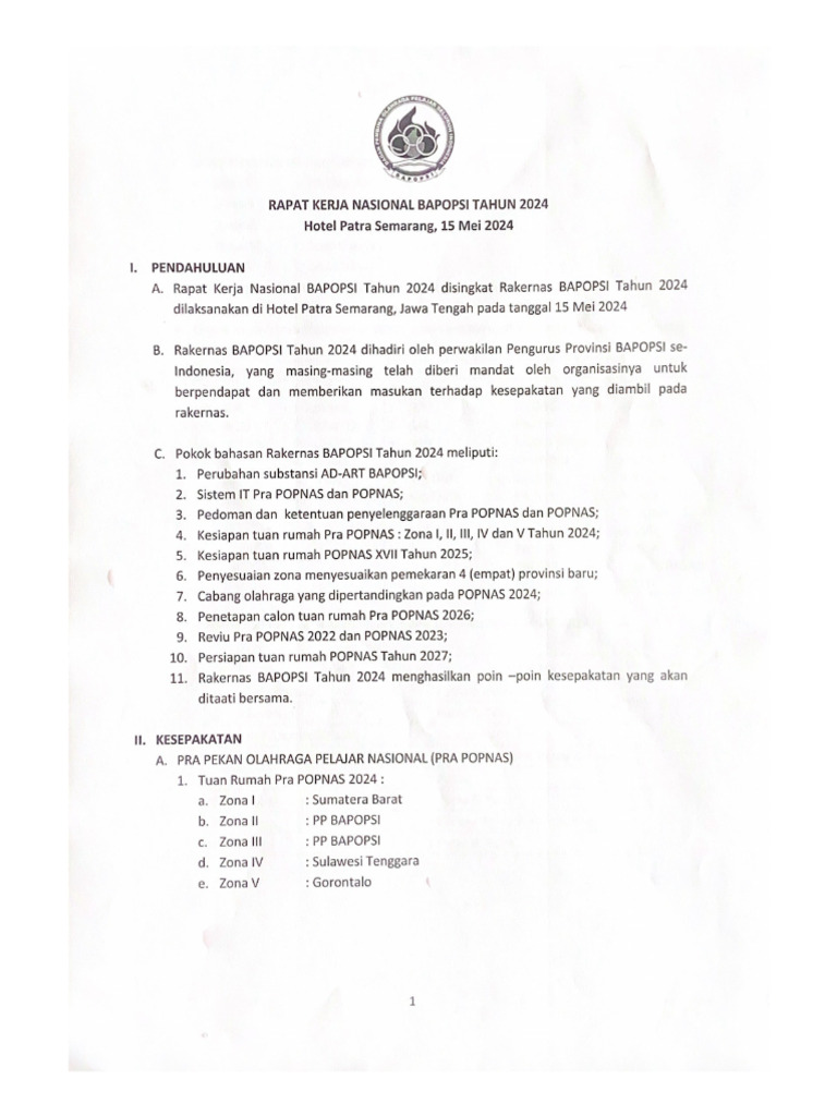 Rapat Kerja Nasional Bapopsi Tahun 2024 | PDF