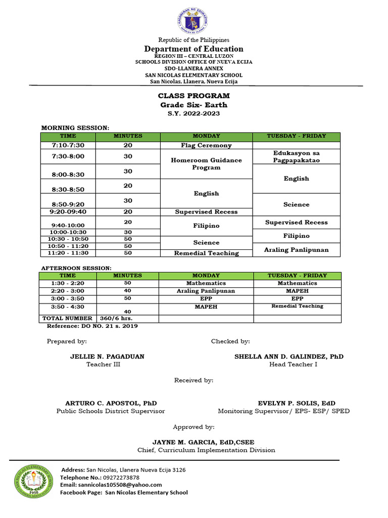Snes New Class Proram 2022 2023 | Download Free PDF | Philippines | Schools