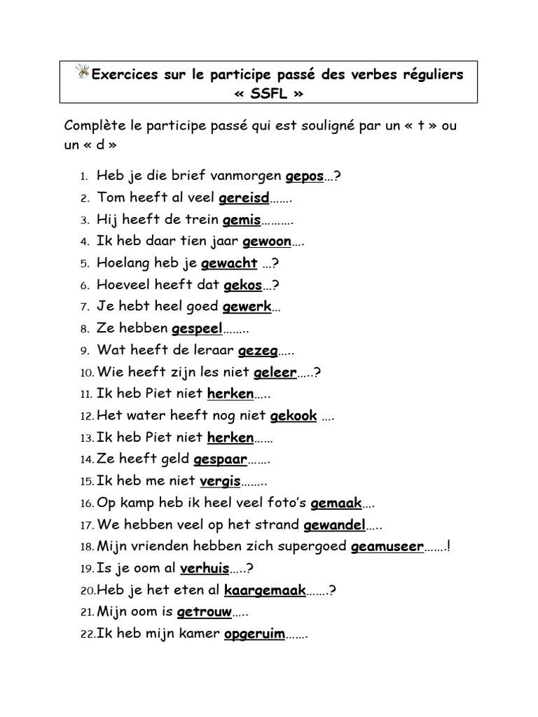Exercices Participe Passé | PDF