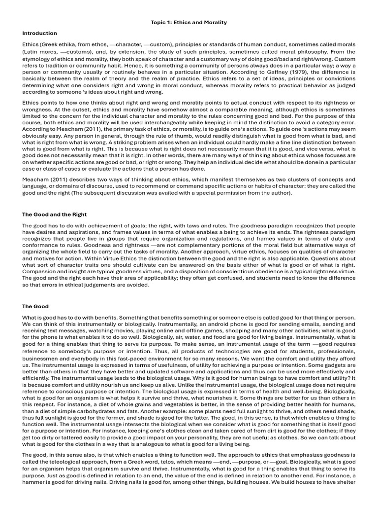 Prelims Ethics Reviewer | PDF | Morality | Virtue