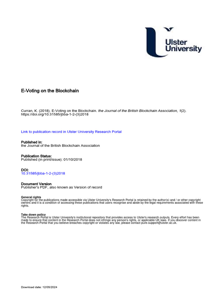 4451 e Voting On The Blockchain | PDF | Electronic Voting | Computer Network