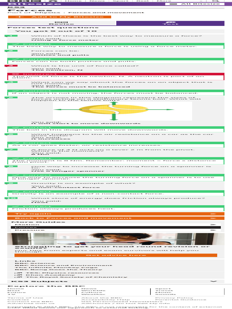 Forces Test Questions - KS3 Physics Revision - BBC Bitesize | PDF ...