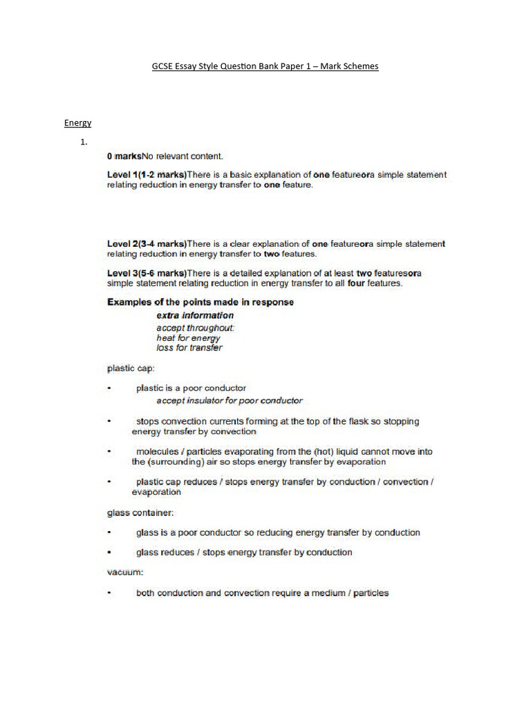 GCSE Paper 1 Essay Questions & Marking | PDF