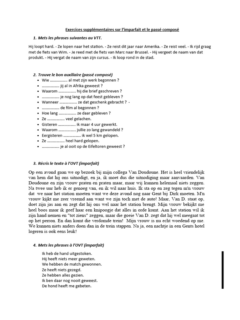 Exercices Supplémentaires Sur L'imparfait Et Le Passé Composé | PDF
