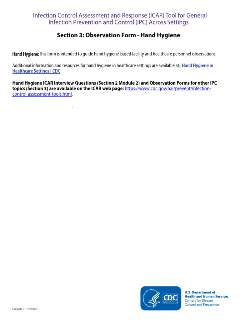 Ipc Obs Form Hand Hygiene | PDF | Hand Washing | Hygiene