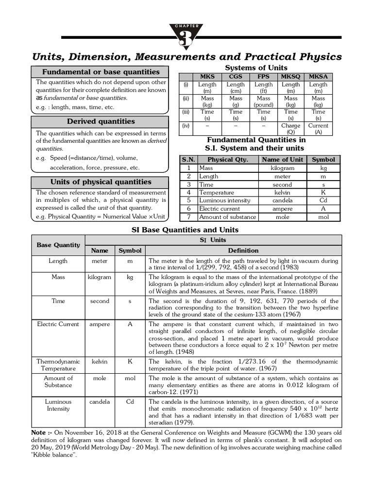Units Dimension Measurements and Practical Physics | PDF | International System Of Units | Mole ...