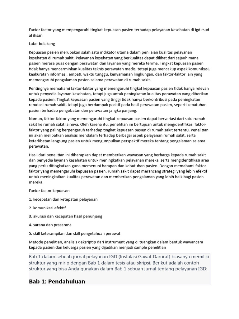 Factor Factor Yang Mempengaruhi Tingkat Kepuasan Pasien Terhadap Pelayanan Kesehatan Di Igd Rsud ...
