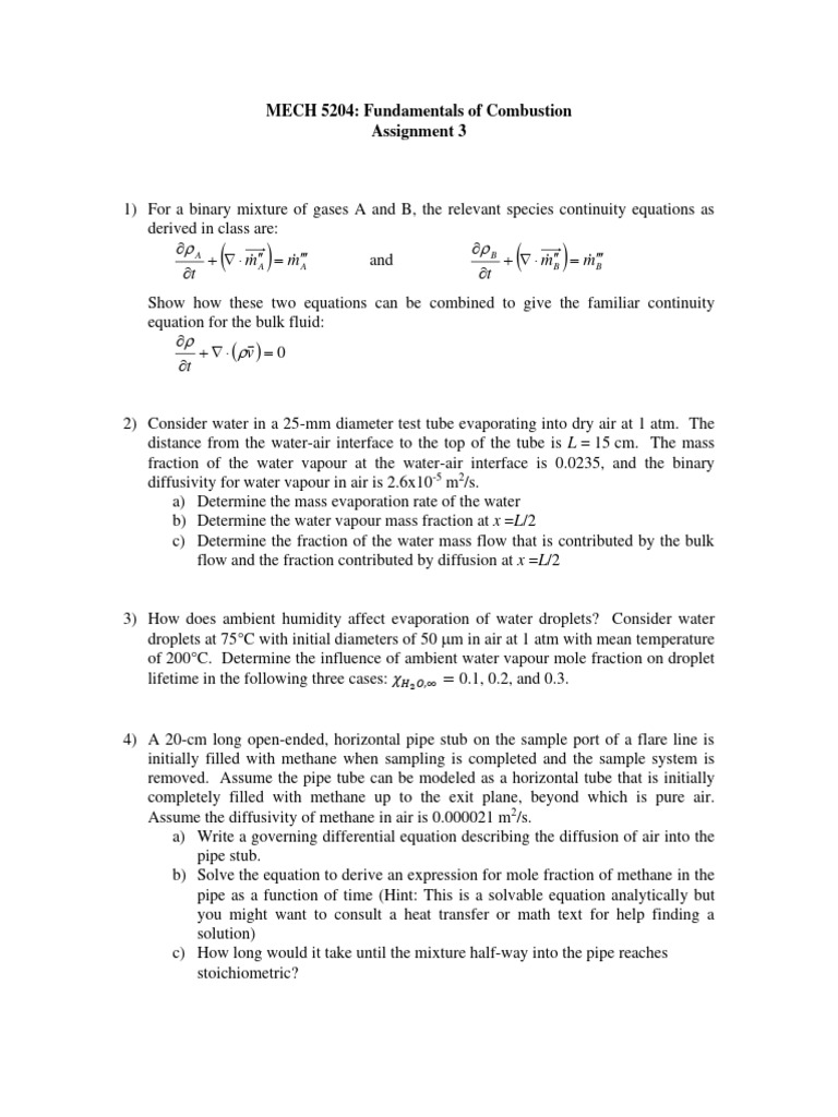 Combustion Fundamentals Assignment 3 | PDF | Water Vapor | Evaporation