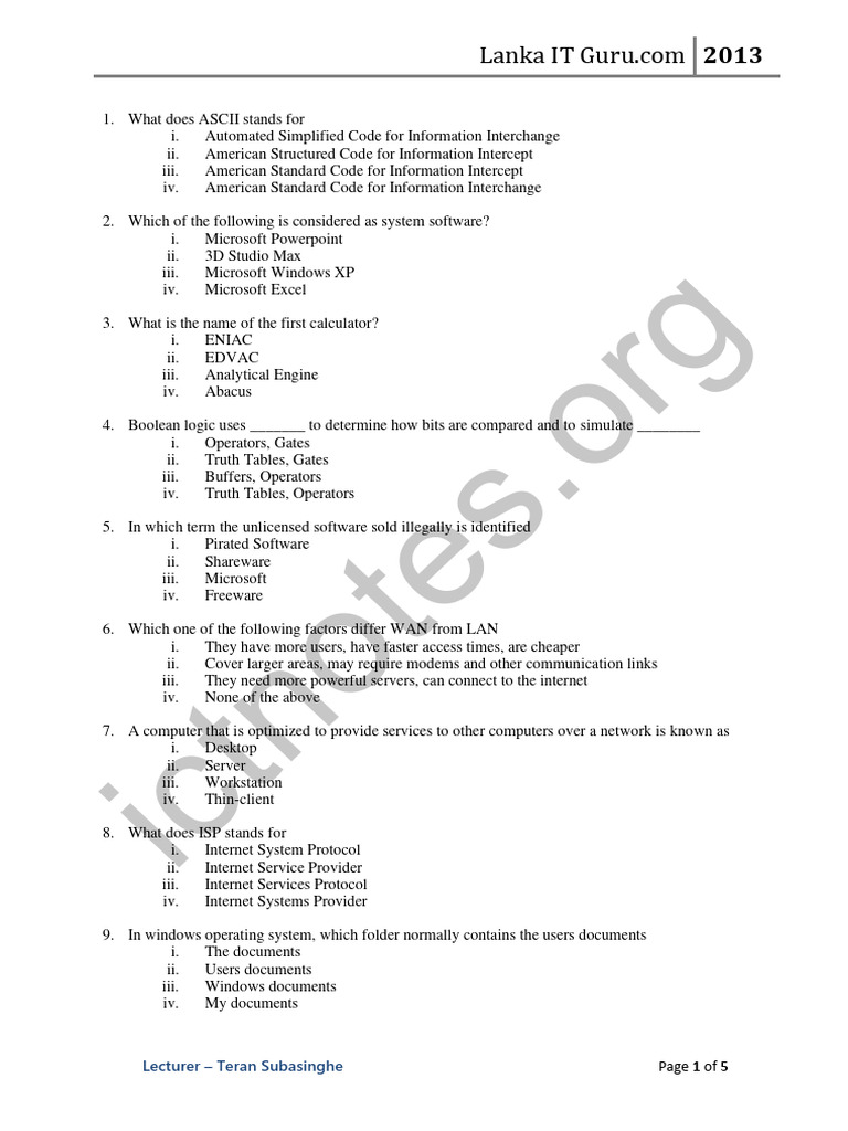 Grade 10 ICT First Term Test Model Paper Part 1 2013 | PDF | Internet ...