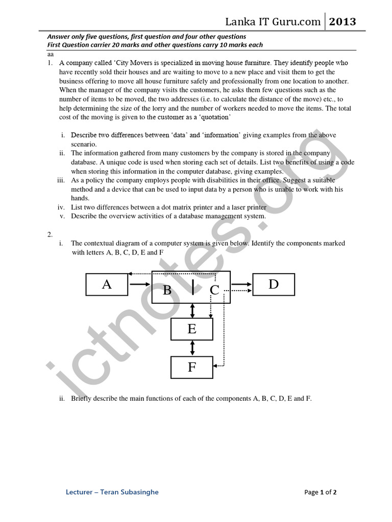 Grade 10 ICT First Term Test Model Paper Part 2 2013 | PDF | Databases ...