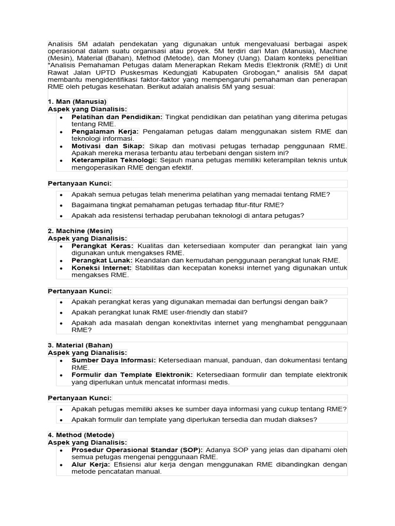 Analisis 5M Penerapan RME di Puskesmas | PDF