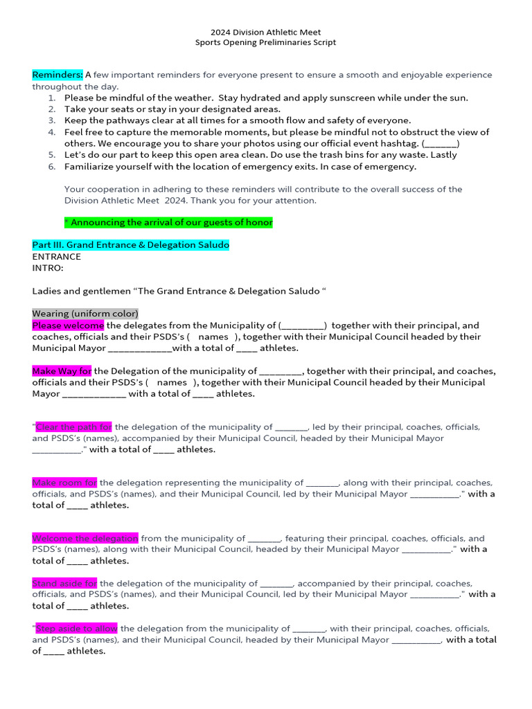 Division Meet Hosting Script | PDF