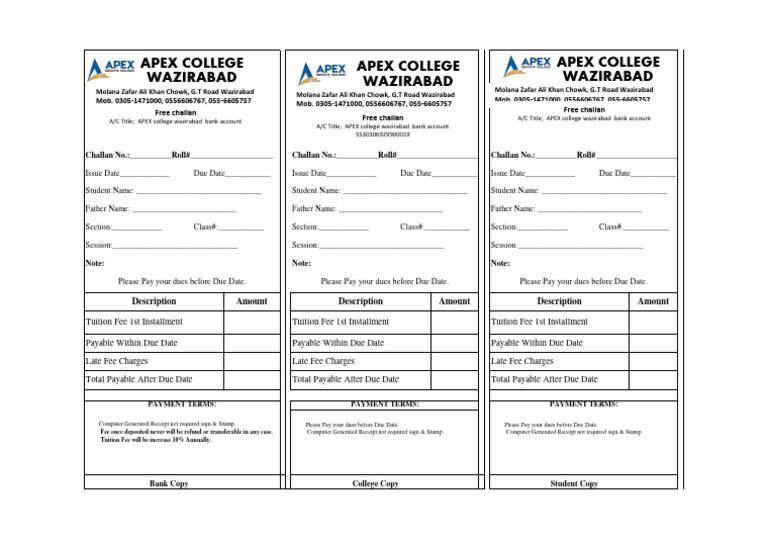 Challan Form - PDF 1 | PDF | Fee | Receipt