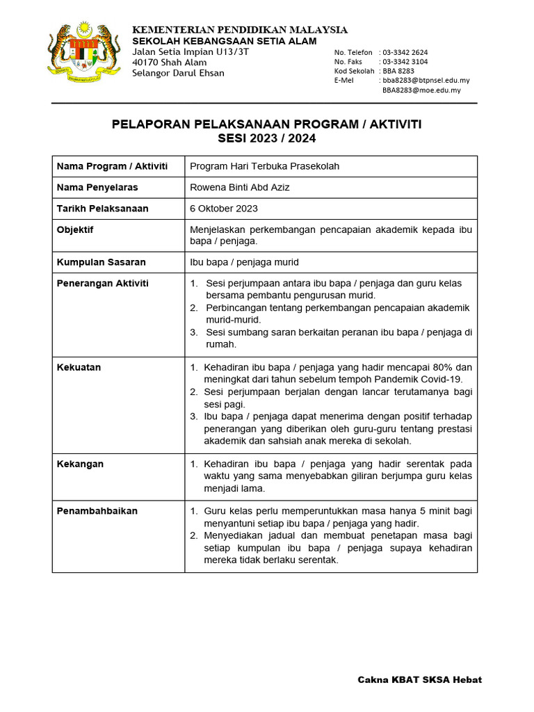 PELAPORAN PROGRAM HARI TERBUKA 2023 Kali 1 | PDF