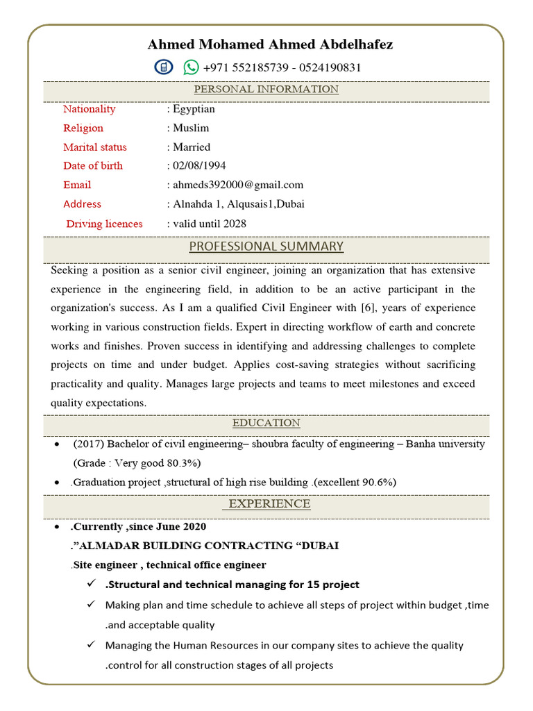 CV en Ahmed Mohamed Ahmed Abdelhafez | PDF | Engineering