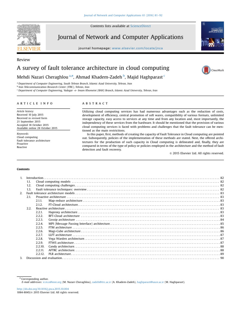A_survey_of_fault_tolerance_architecture | PDF | Cloud Computing | Fault Tolerance