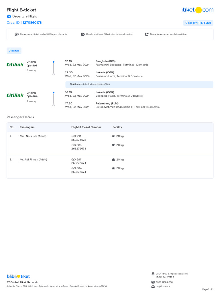 Citilink Flight Check-in Instructions | PDF