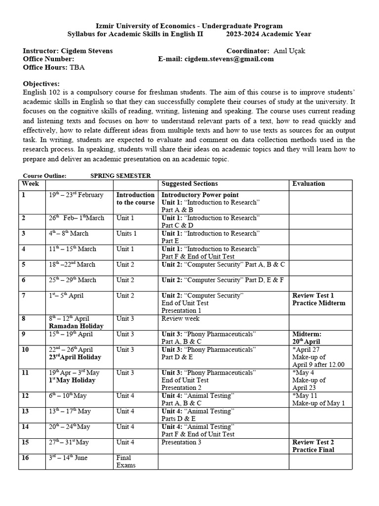 ENG102 Syllabus | PDF | Cognition | Learning