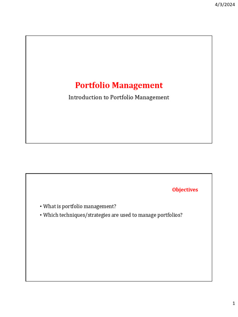 G1. PM1. Portfolio Management | PDF | Asset Allocation | Investment Management