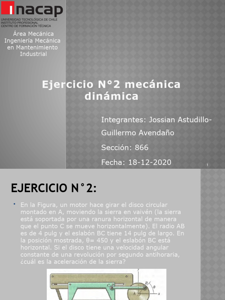 PRESENTACION DE EJERCICIO N°2 MECANICA DINAMICA | Descargar gratis PDF | Cinemática | Cantidades ...