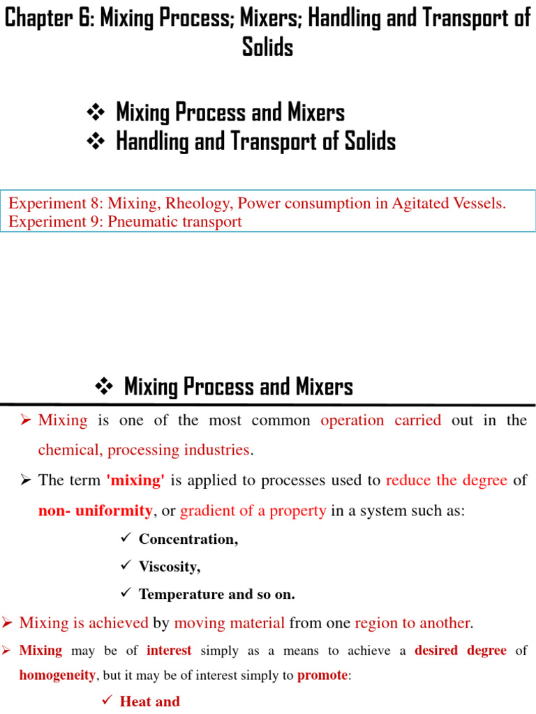 Chapter 6six Mixing Process and Mixers Handling and Transport of (3 ...