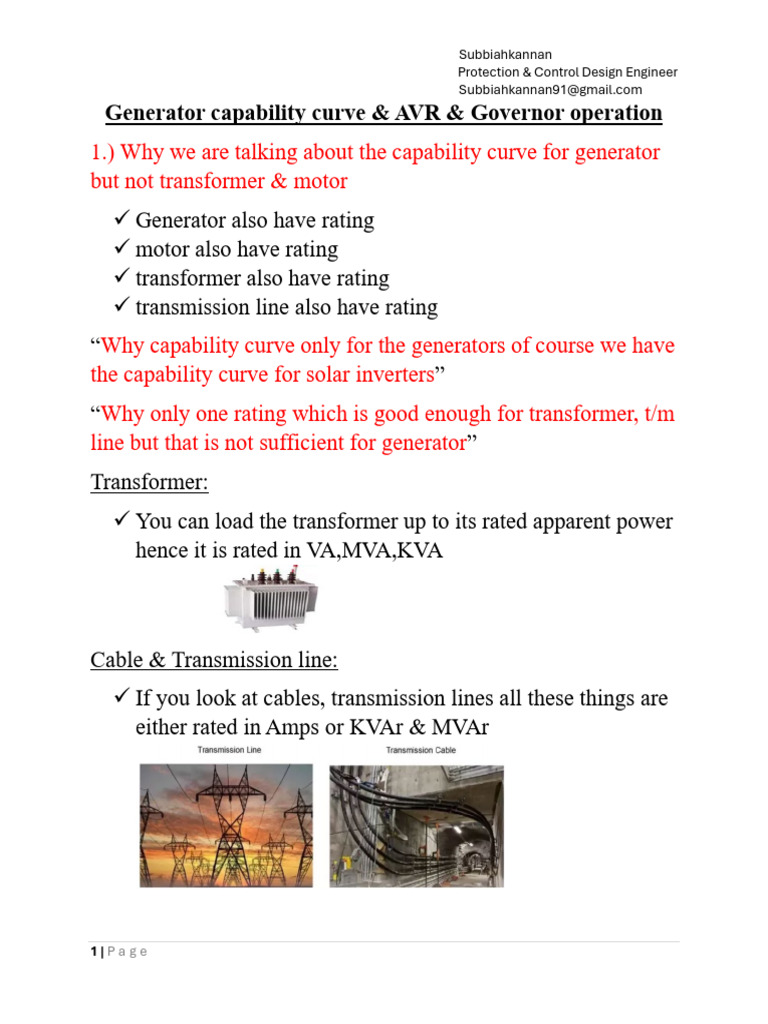 Generator Capability Curve & AVR Modes & Governor Modes | PDF | Ac ...