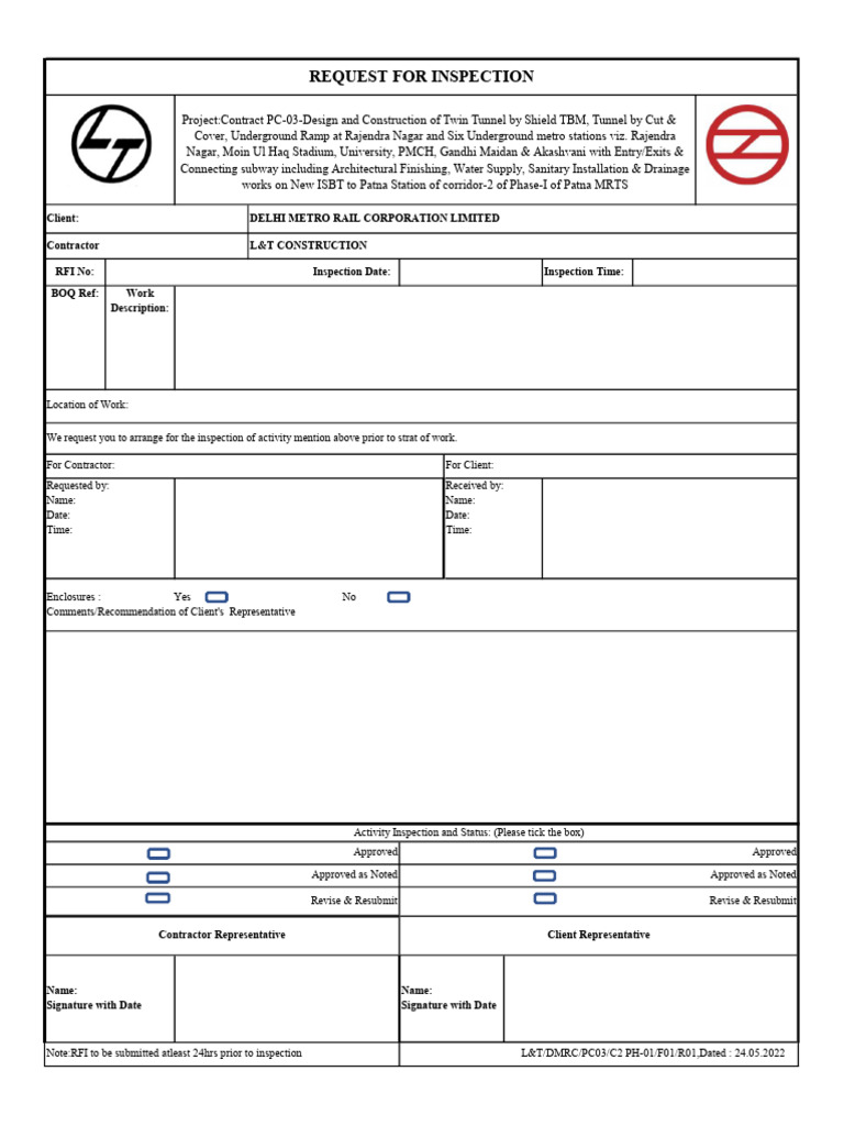 Request For Inspection: C:::J C:::J | PDF | Rapid Transit | Transport