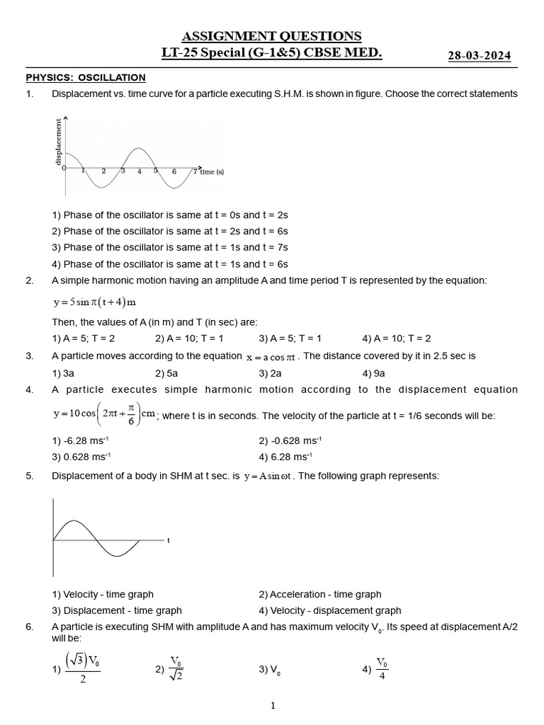 ASSIGNMENT NEET (Oscillation) | PDF | Metrology | Motion (Physics)