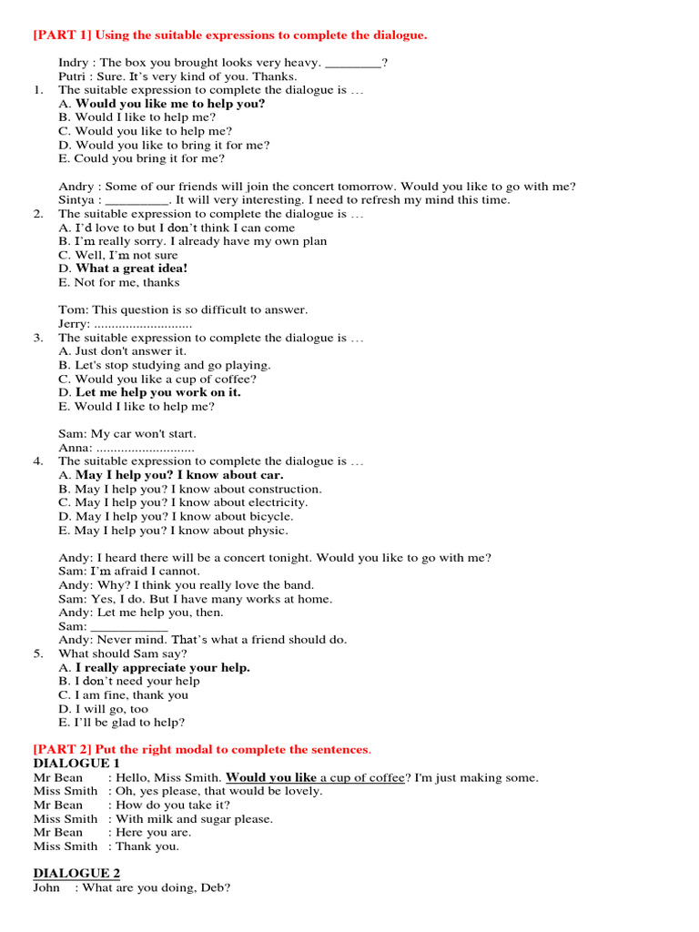 Dialogue Completion and Modal Practice | PDF | Home & Garden