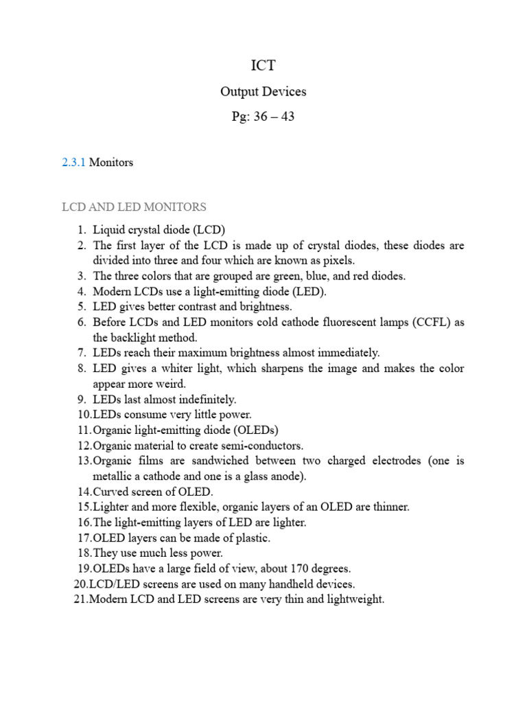 Input and Output Devices | PDF | Printer (Computing) | Oled