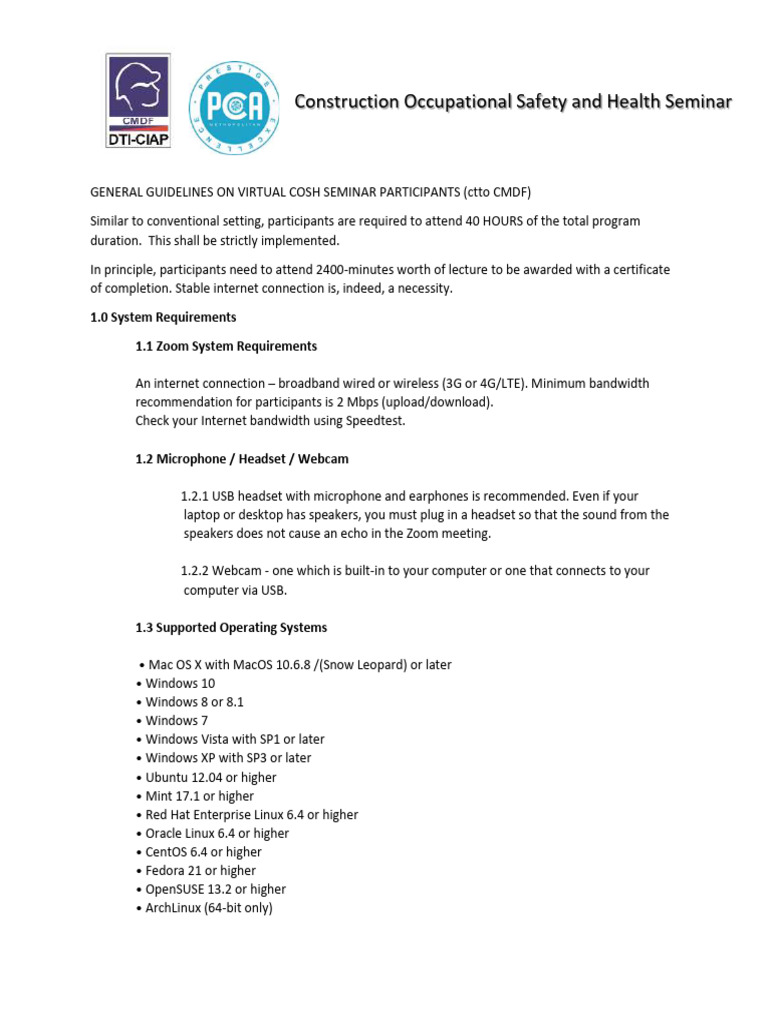 COSH General Virtual Guidelines | PDF | Microsoft Windows | Tablet Computer