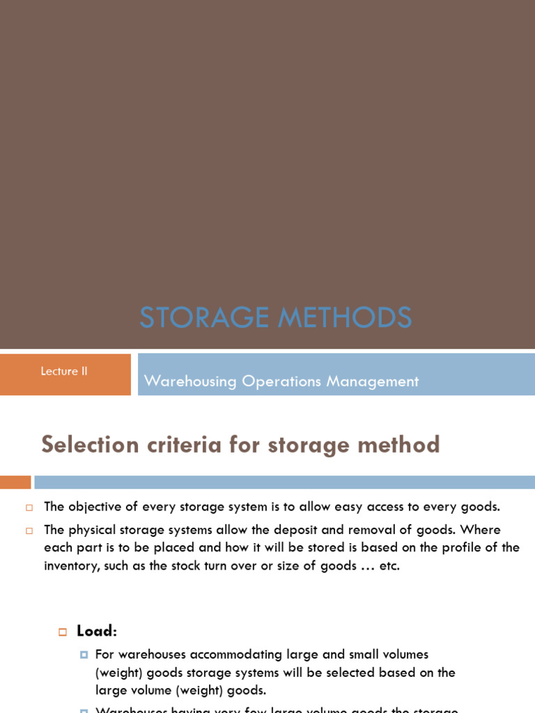 Chapter 2 - Storage Methods | PDF | Warehouse | Pallet