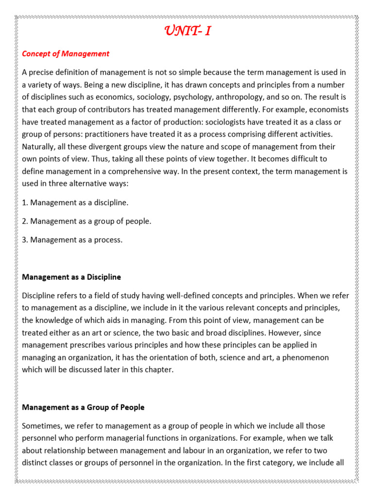 Management Unit - 1 | PDF | Cost Of Living | Bureaucracy